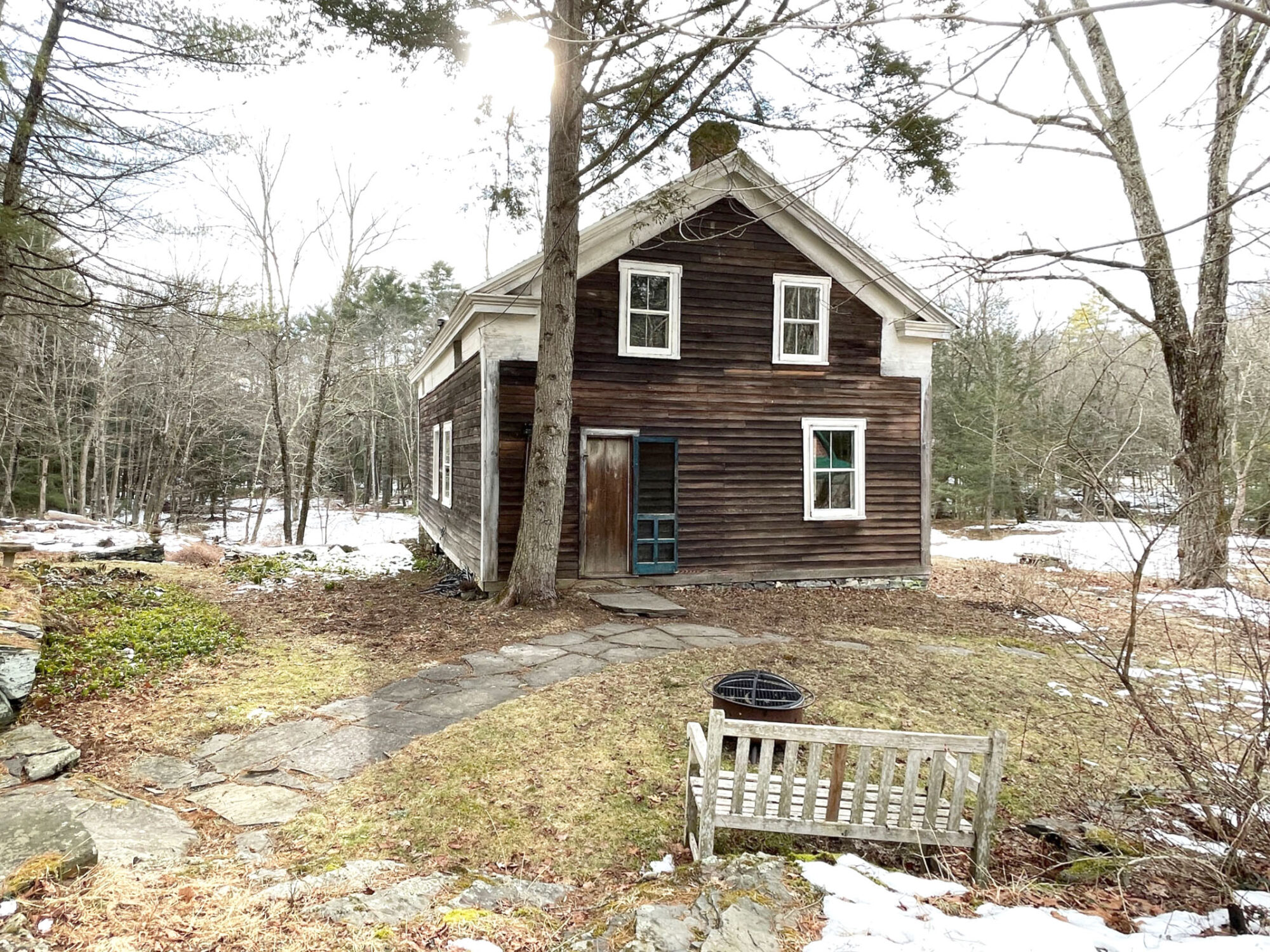 Sublimely Distressed 1830s Eyebrow Colonial with Rock Outcrops, Forest ...